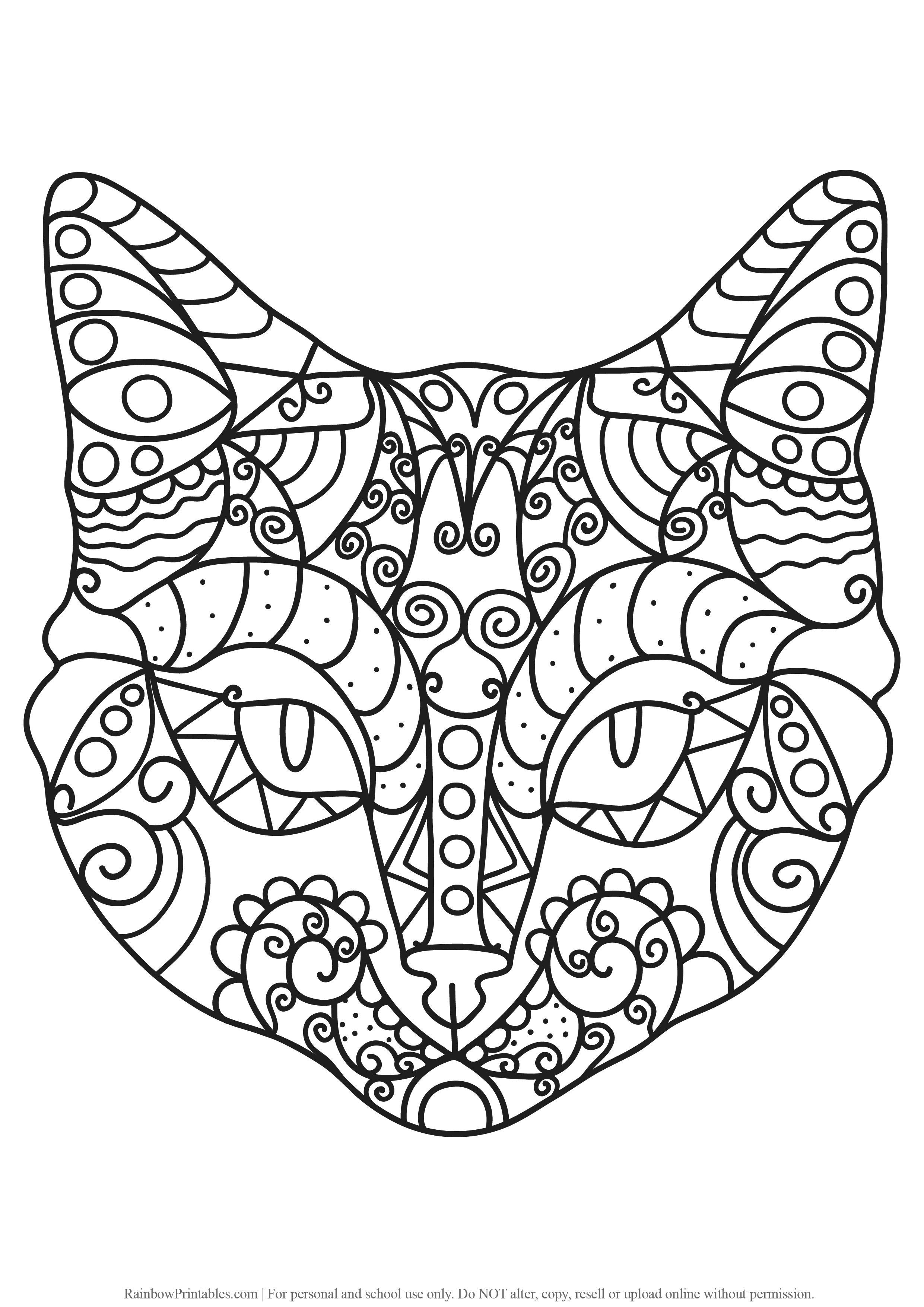 Mosaic Cat Coloring Pages - Rainbow Printables