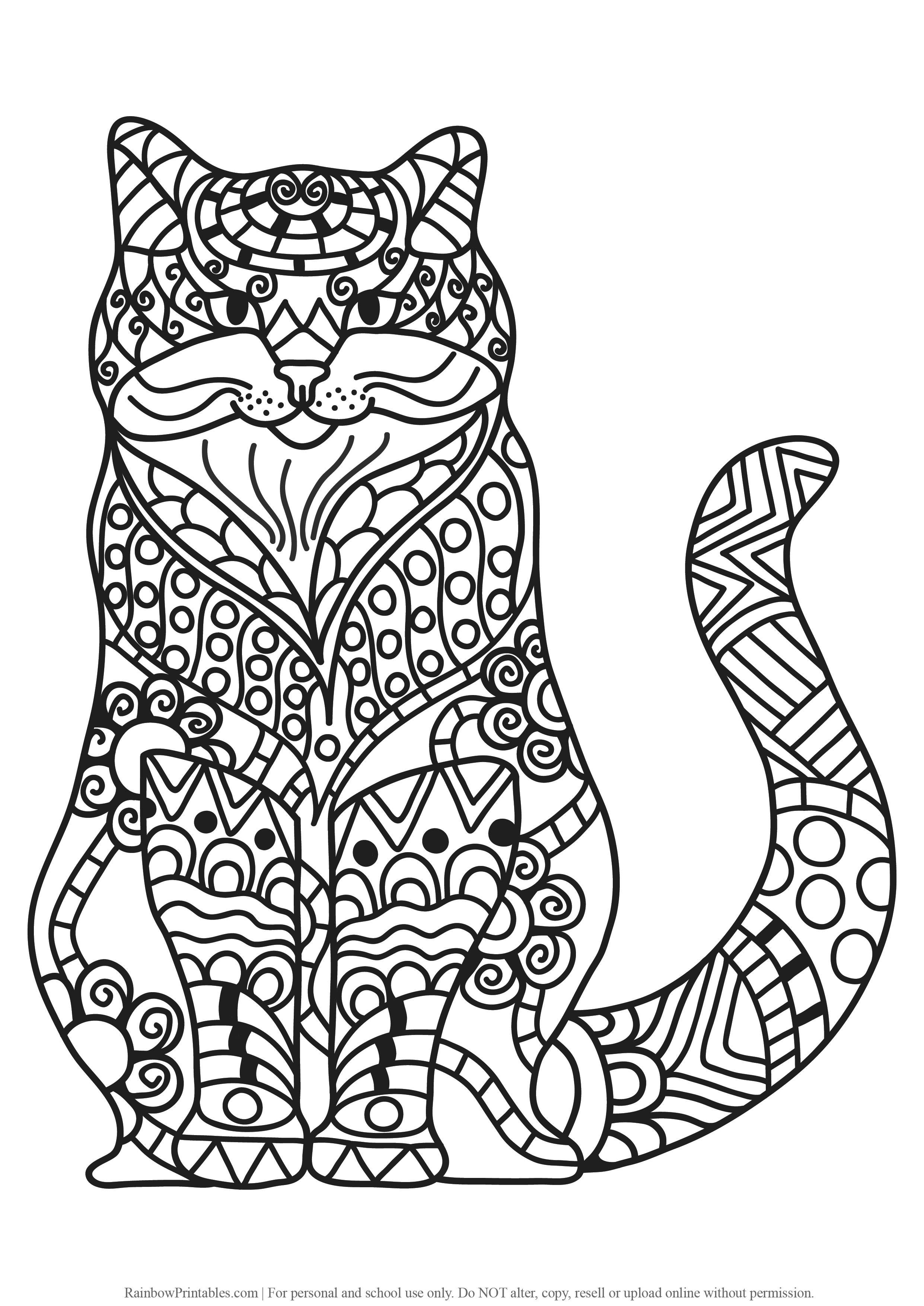 Mosaic Cat Coloring Pages - Rainbow Printables