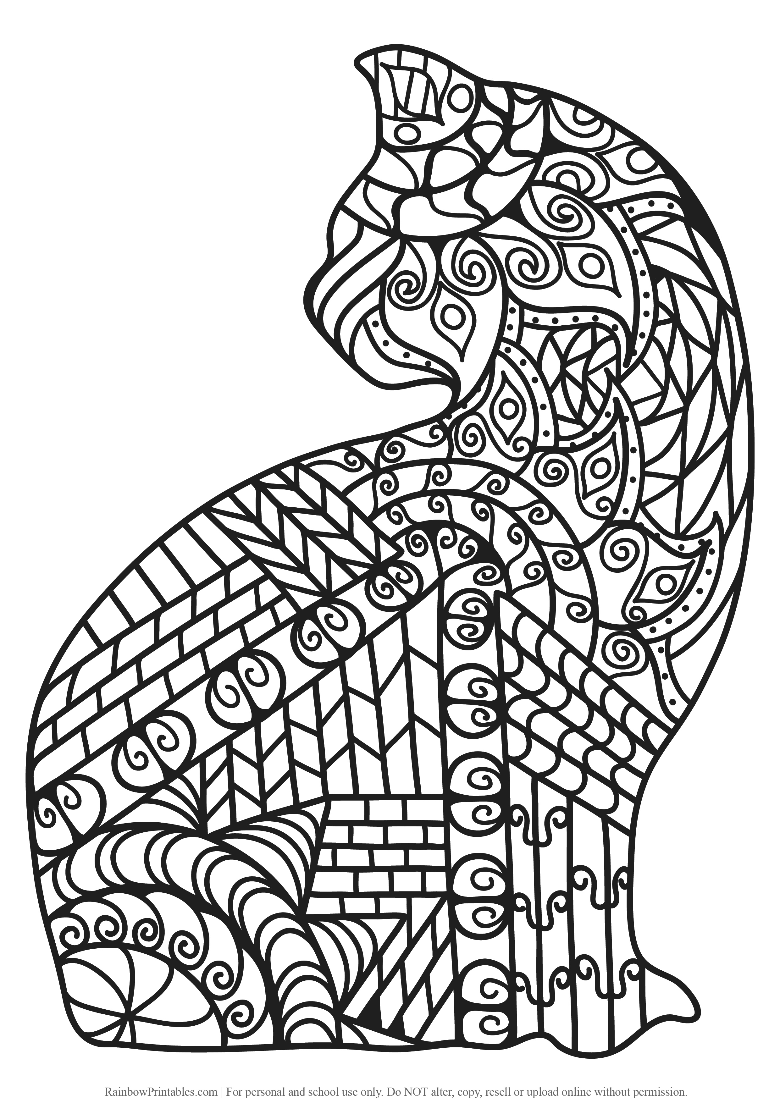 Mosaic Cat Coloring Pages - Rainbow Printables